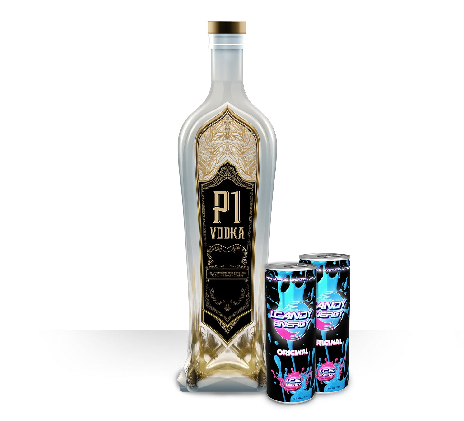 P1 Vodka - 750ML (1) & I.Candy Energy - Original (2)